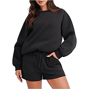 amazon coupons & promo codes for prime members Sweatsuits for Women Loungewear Workout Athletic Tracksuits Long Sleeve Tops Sweatshirt Shorts Casual Suit Sets Black XL