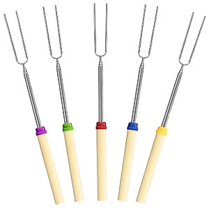 5/8/12/24 Pack Marshmallow Roasting Sticks Set, Extendable 32in Long Metal Barbecue Skewers with Wooden Handle, for Marshmallow, Hot Dogs, Camping, BBQ, Grill(5 Pack)