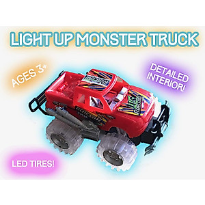 HOWBOUTDIS (1) Light Up Monster Truck with Flashing LED Tires & Push N Go Friction for Easy Motion - Great Birthday Gift for Boys or Girls Ages 3+ - Ideal Party Favor or Carnival Prize