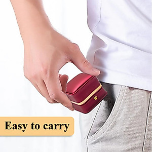 Eveynsh Wedding Engagement Ring Box Red, Square Leather Velvet Jewelry Ring Bearer Box, Premium Gorgeous Vintage Single Slot Ring Box for Proposal, Ceremony, Anniversary, Gift