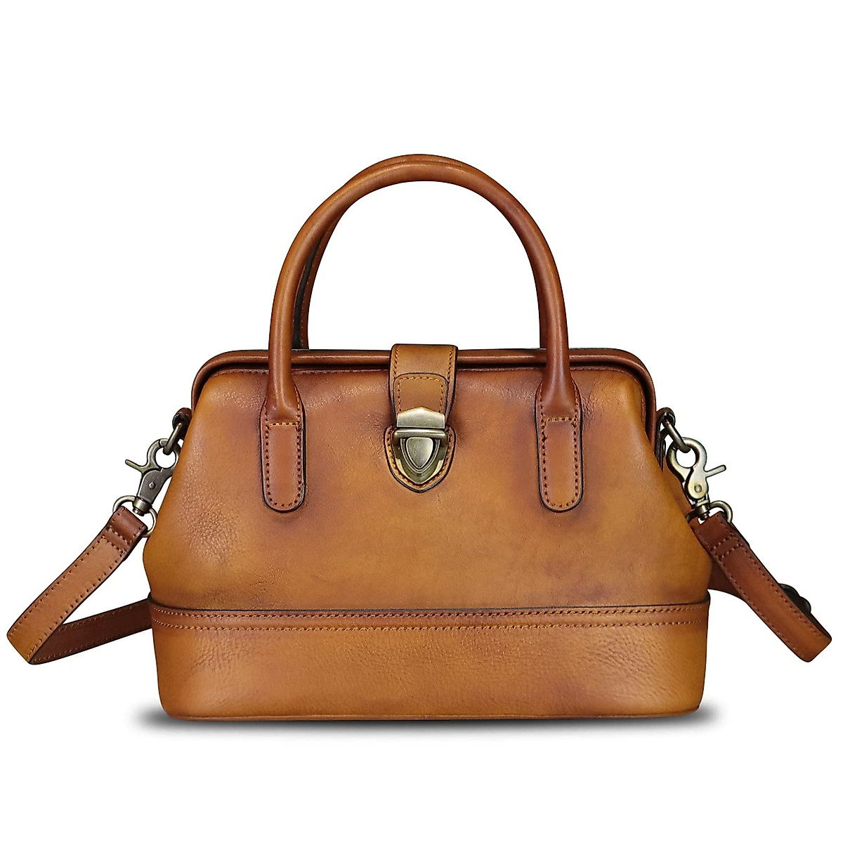 Genuine Leather Satchel Handbag for Women Purse Top Handle Bags Handmade Vintage Crossbody Bag Purses (Brown) Medium