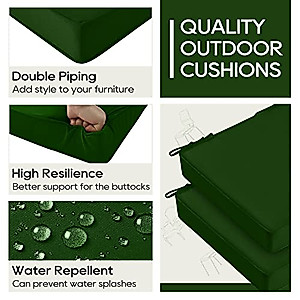 LOVTEX 19x19 Outdoor Chair Cushions Set of 2, Waterproof Patio Cushions for Outdoor Furniture, Thick Outdoor Seat Cushions for Chairs with Straps and Portable Handle(Forest Green)