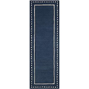 SAFAVIEH Bella Collection 2'3" x 7' Navy Blue/Ivory BEL151G Handmade Dotted Border Premium Wool Runner Rug