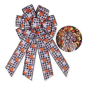 RECUTMS Fall Wreath Bow Halloween Thanksgiving Wreath Bows Holiday Bows for Wreaths Orange Burlap Bow Home Garden Decoration
