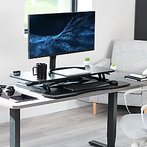 VIVO 38 inch Desk Converter, Height Adjustable Riser, Sit to Stand Dual Monitor and Laptop Workstation with Wide Keyboard Tray, Black, DESK-V037KB, 38"
