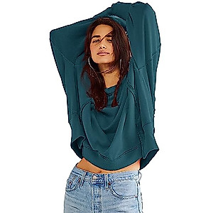 Beaully Womens Oversized Crewneck Sweatshirt Side Slit Long Sleeve Winter Clothes 2023 Outfits Pullovers Top 6088 Dark Blue Medium