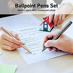WEMATE 4Pcs Slim Retractable Ballpoint Pens, Extra 4Pcs Ink Refills in Black and Blue, Metal Pen 1.0mm Medium Point, Writing Pens with Gift Box for Office,Students, Teachers and Wedding Rose Gold