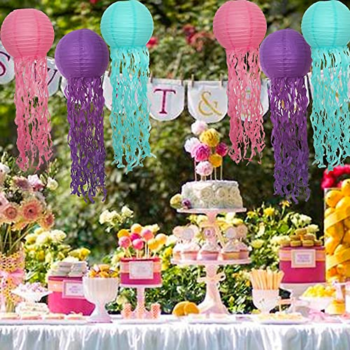 6Pcs Jellyfish Hanging Paper Lanterns Pink Purple Blue for Under The Sea Mermaid Theme Baby Shower Girls Boys Birthday Party, Class Room, Baby Room, Bedroom,Ocean Theme Party Supplies Decorations