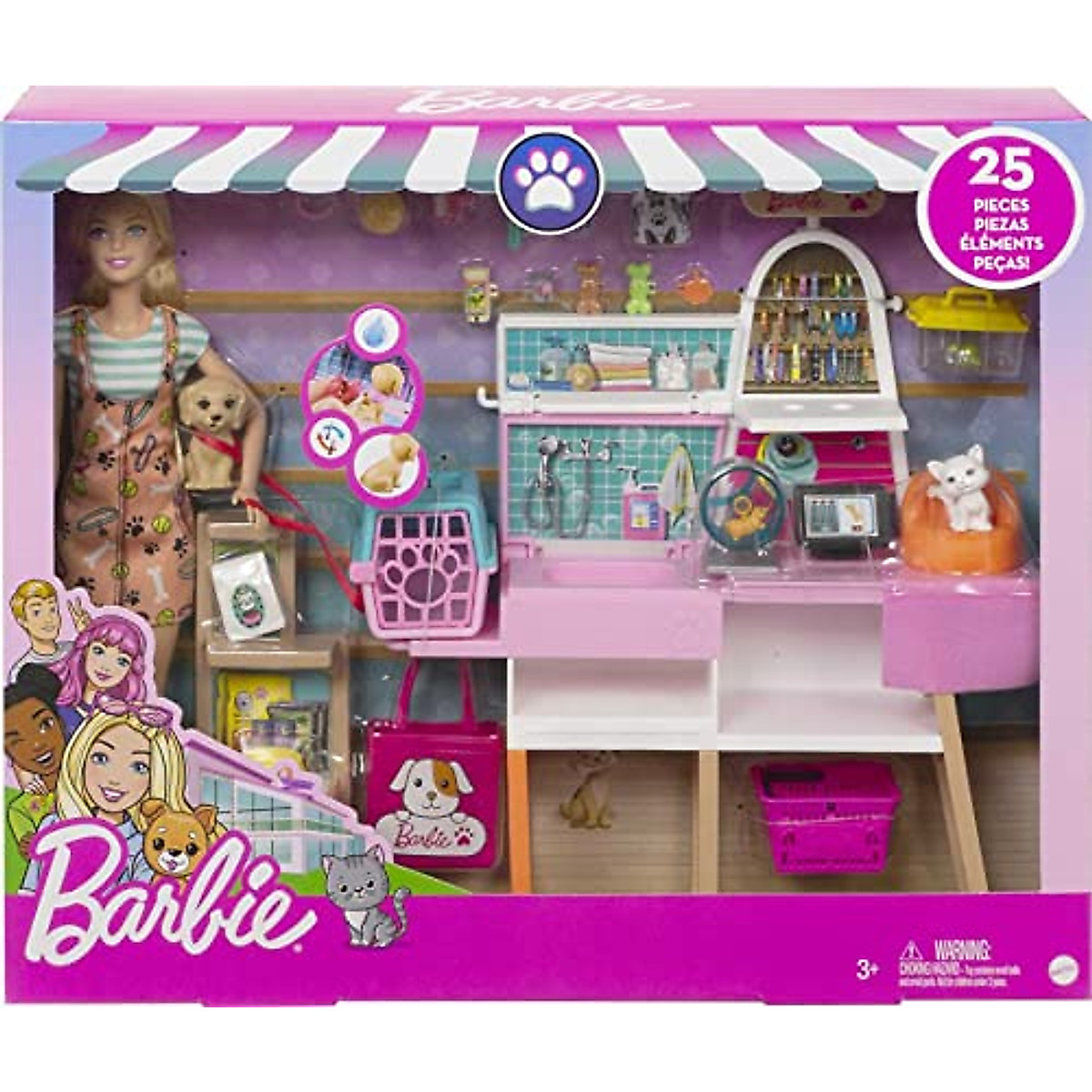 Barbie Doll and Playset, Pet Boutique with 4 Pets, Color-Change Grooming Feature and 20+ Themed Accessories