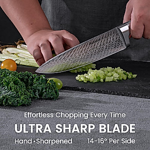 Knife Set, 15 Pieces Kitchen Knife Set with Built in Sharpener Block, German Stainless Steel Knife Block Set