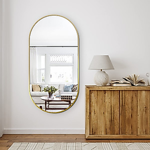 Delma Bathroom Wall Mirror Full Length Mirror for Wall, 48''x24'', Gold Oval Mirror for Bedroom Entryway Bathroom, Metal Framed Vanity Mirror(48''x24'',Gold)