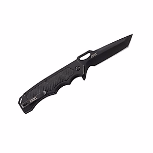 CRKT Septimo EDC Folding Pocket Knife: Everyday Carry, Black Serrated Edge Tanto, Veff Serrations Flipper and Thumb Slot Opening, Aluminum Handle with TPR Insert, Reversible Pocket Clip 7050