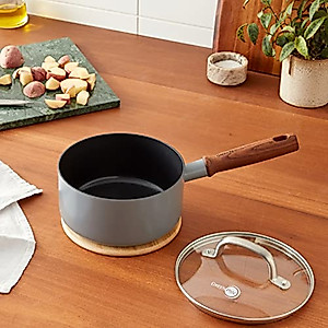 GreenPan Mayflower Pro Hard Anodized Healthy Ceramic Nonstick, 2QT Saucepan Pot with Lid, Vintage Wood Handle, PFAS-Free, Induction, Charcoal Gray