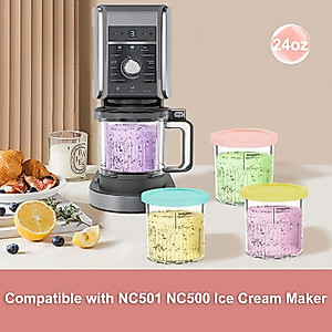 AFINSEA 4 Pack Creami Deluxe Pints and Lids,Extra Delux Pint Containers Compatible with Ninja Creamy NC500, NC501, CN501CO Series Ice Cream Machines, 24 OZ Creami Deluxe