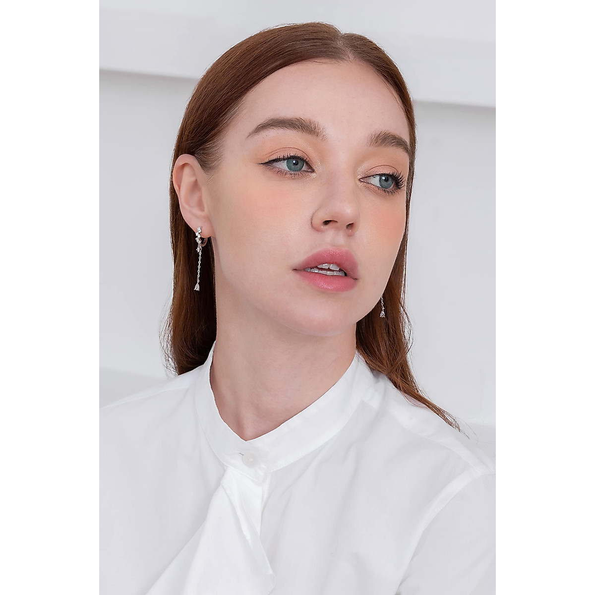 Huggie earrings Dangle Long Size Elegant Precious earrings chain CZ Cubic Zirconia Hoop Drop & Dangle Earrings (