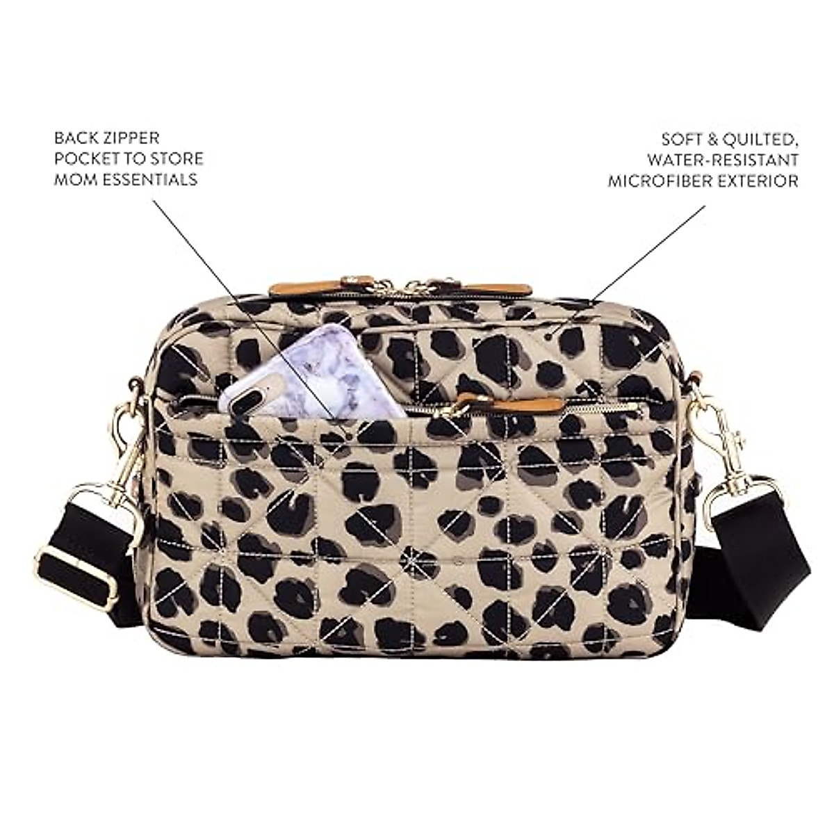 TWELVElittle Diaper Clutch 3.0 - Crossbody Diaperbag with Changing Pad, Detachable Pouch and Wipes Case. Machine Washable - Leopard
