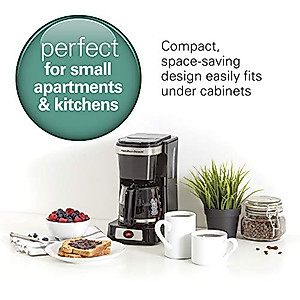 Hamilton Beach 5 Cup Compact Drip Coffee Maker, Works with Smart Plugs, Glass Carafe, Auto Pause and Pour, Black & Stainless Steel (46110)