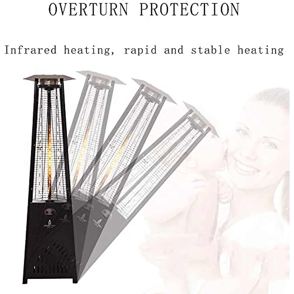 YAOJIA Outdoor Patio Space Heater 13 KW Natural Gas Patio Heater ，Waterproof Adjustable Firepower Pyramid Patio Liquefied Gas Heater ，Outside Space Heating for Home Garden & Gazebo， 234 X 60 X 60cm