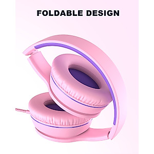ELECDER i45 On-Ear Headphones with Microphone - Foldable Stereo Bass Headphones with No-Tangle 1.5M Cord, 3.5MM Jack, Portable Wired Headphones for School/Kids/Teens/Smartphones/Travel/Tablet - Pink