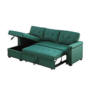 Lilola Home Linen Reversible Sleeper Sectional Sofa with Storage Chaise, Green