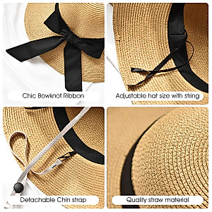 SOMALER Womens Straw Sun Hats Wide Brim Foldable Beach Hats UV UPF 50+ Summer Sun Travel Hat for Women