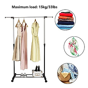 VEAREAR Standard Rod Simple Rolling Metal Clothing Rack, Garment Rack Organizer, Freestanding Hanger with Wheels, Metal Garment Rack for Hanging Clothes, Rolling Clothes Organizer, Black