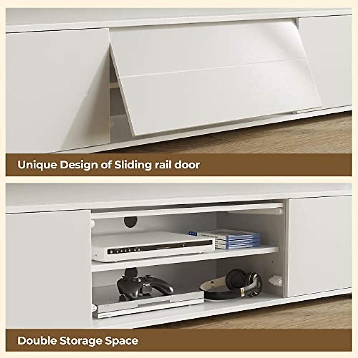 Rolanstar TV Stand with LED Lights & Power Outlet, Modern Entertainment Center for 32/43/50/55/65 Inchs TVs, TV Table, Universal Gaming LED TV Media stand with Storage Cabinet and Large Storage, White