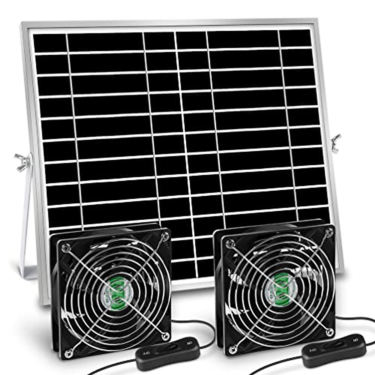 Erifyng 20W Solar Powered Fan, Solar Fan for Outside, Shed, Chicken Coop, Greenhouse with Two IPX7 Waterproof Fans 13Ft On/Off Switch Cable Exhaust Intake Mounting Way and Installation Kits
