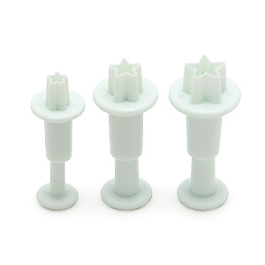 Bastex Star Shaped Plunger Cutter. Fondant Mold for Cake Decorating, Polymer Clay, Cupcake and More. Add to your Kitchen Mould Supplies and DIY Tools. Pack of 3 Pcs, Color White