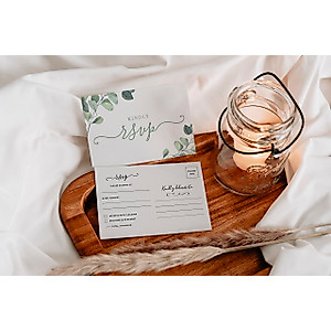 Your Main Event Prints 50 Eucalyptus RSVP Postcards for Wedding - Greenery Response Cards - Perfect for Bridal Shower, Rehearsal Dinner, Engagement Party, Baby Shower