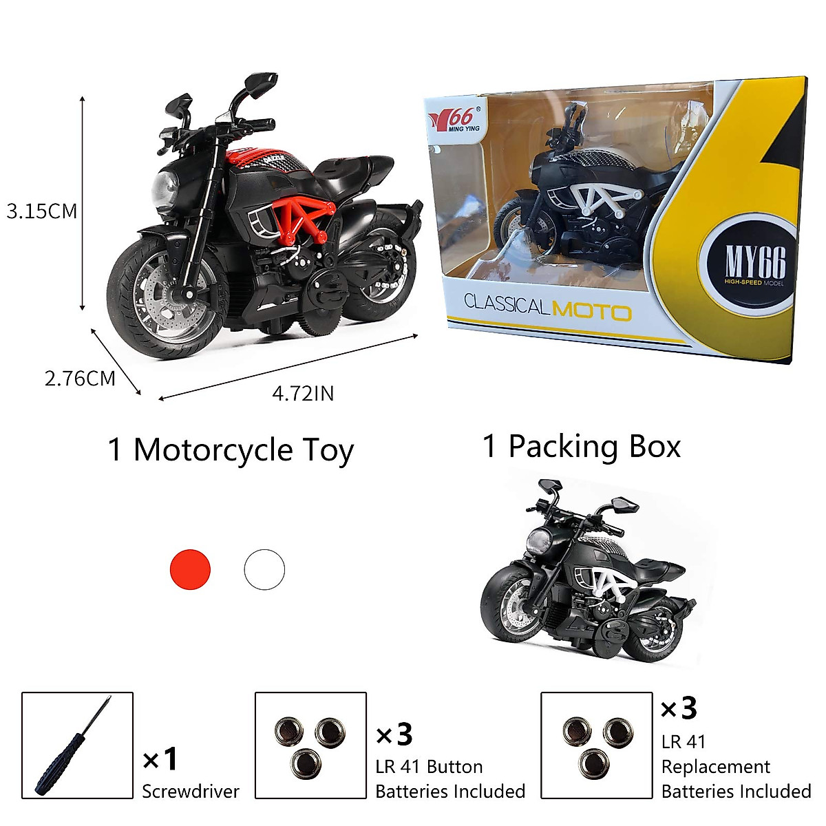YA LE MING Motorcycle Toy for Boys - Pull Back Motorcycle Toys with Light and Music Toys Motorcycle Model,The Best Gift for Children,Toy Motorcycle for Kids 3-9 (White)
