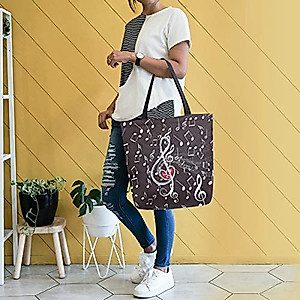 ZZKKO Music Note Canvas Tote Grocery Bag Shoulder Casual Book Bag Large for Women Teachers, Love Note Cotton Bag Shopping Purse Handbag Reusable Multipurpose Use