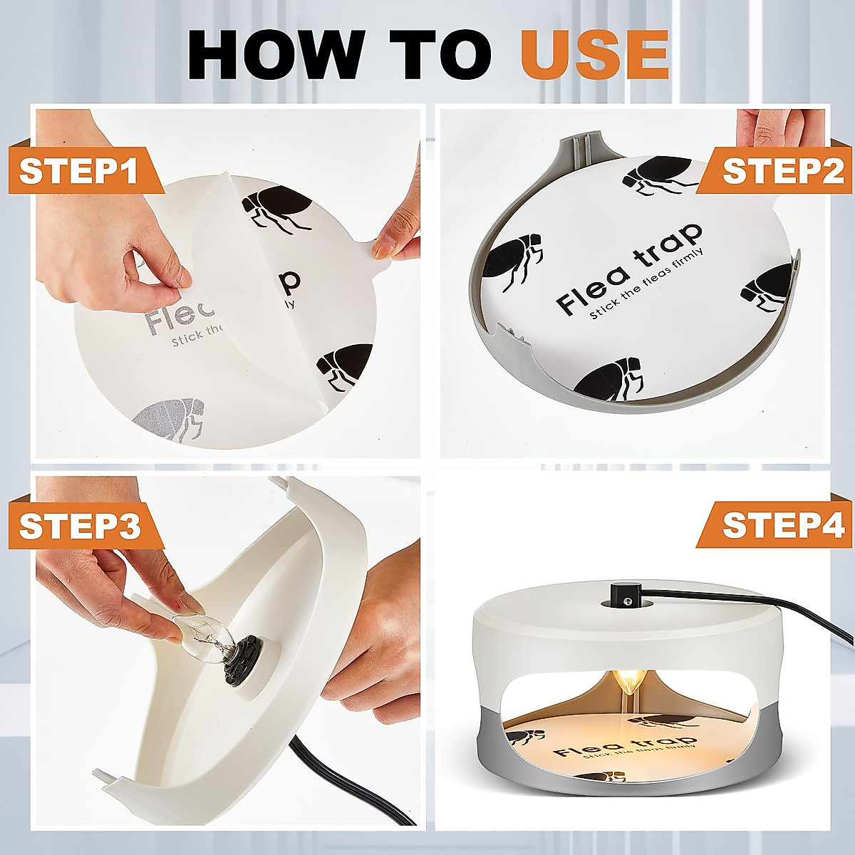 Qualirey 2 Pcs Flea Traps with 8 Sticky Disc 12 Bulbs 4 Electric Wires Flea Traps for Inside Your Home Safe Flea Light Trap for Indoor Safe to Pets