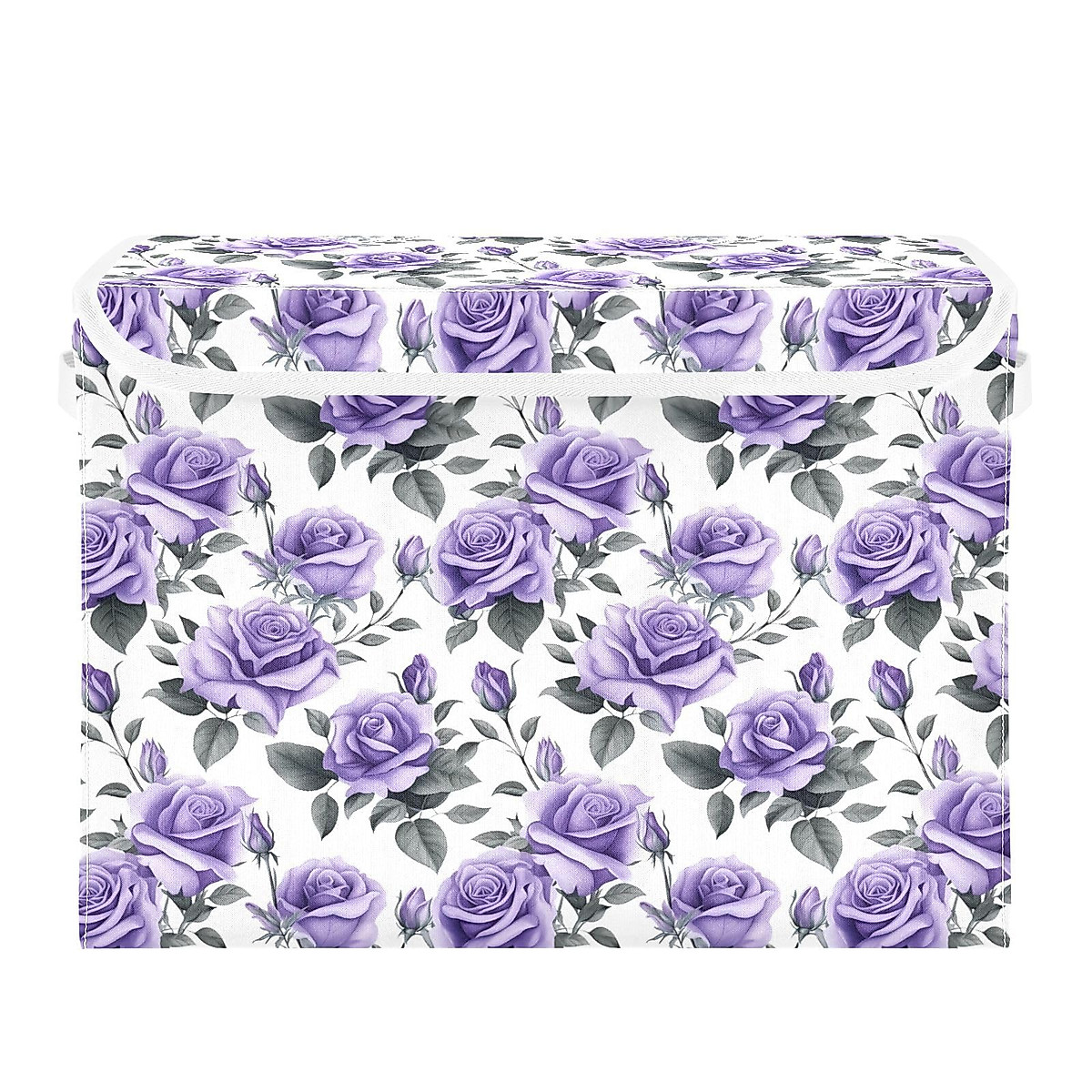 senya Flower Baskets Collapsible Storage Bins with Lids, Romantic Purple Roses Storage Boxes Clothes Baskets for Organizing, B06D22020