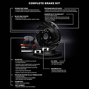 R1 Concepts Front Brakes and Rotors Kit |Front Brake Pads| Brake Rotors and Pads| Super Duty Brake Pads and Rotors| Hardware Kit WHXH1-48143
