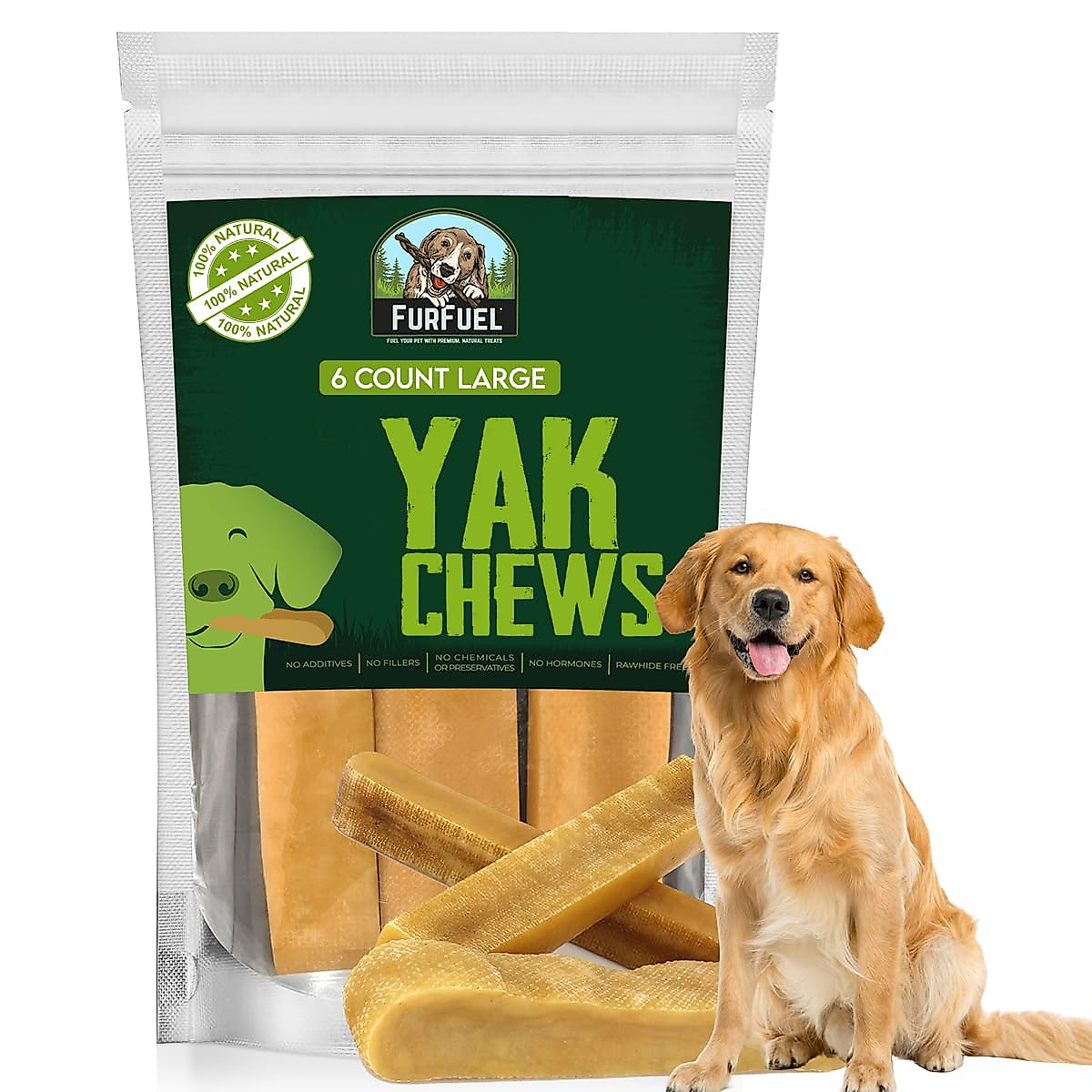 FURFUEL Yak Cheese Himalayan Dog Chews, (6 Counts Large) Long-Lasting Treats for Large & Medium Breeds Yak Chews Made with Pure Natural Ingredients, Perfect Dog Chews for Aggressive Chewers