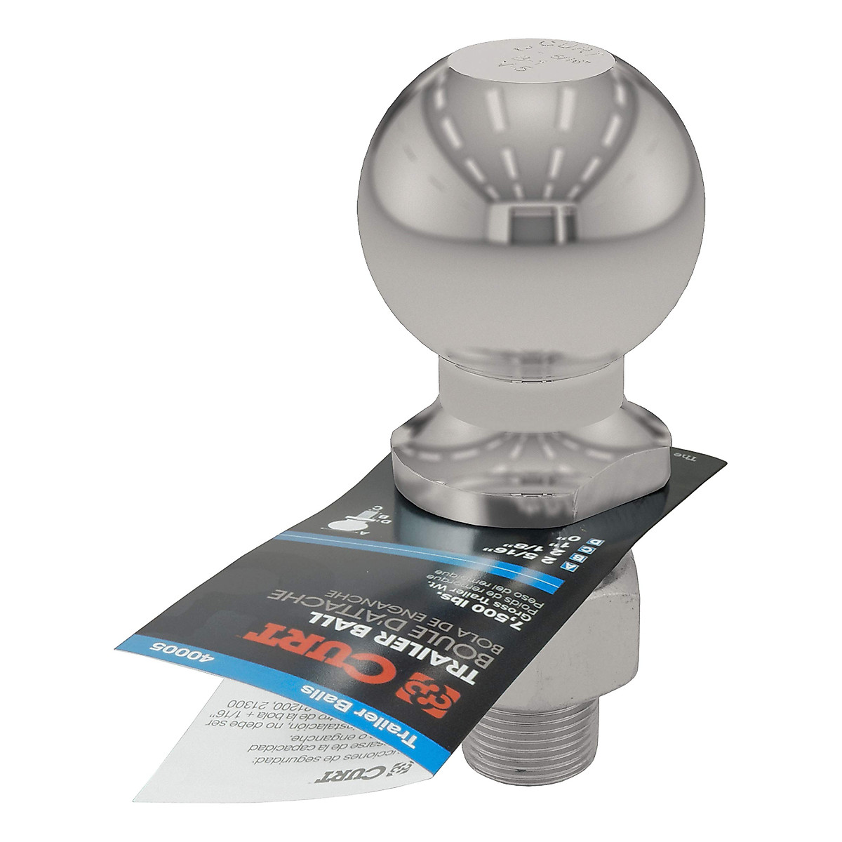 CURT 40054 Stainless Steel Trailer Hitch Ball, 7,500 lbs, 2-5/16-Inch Diameter, 1 x 2-1/8-Inch Shank