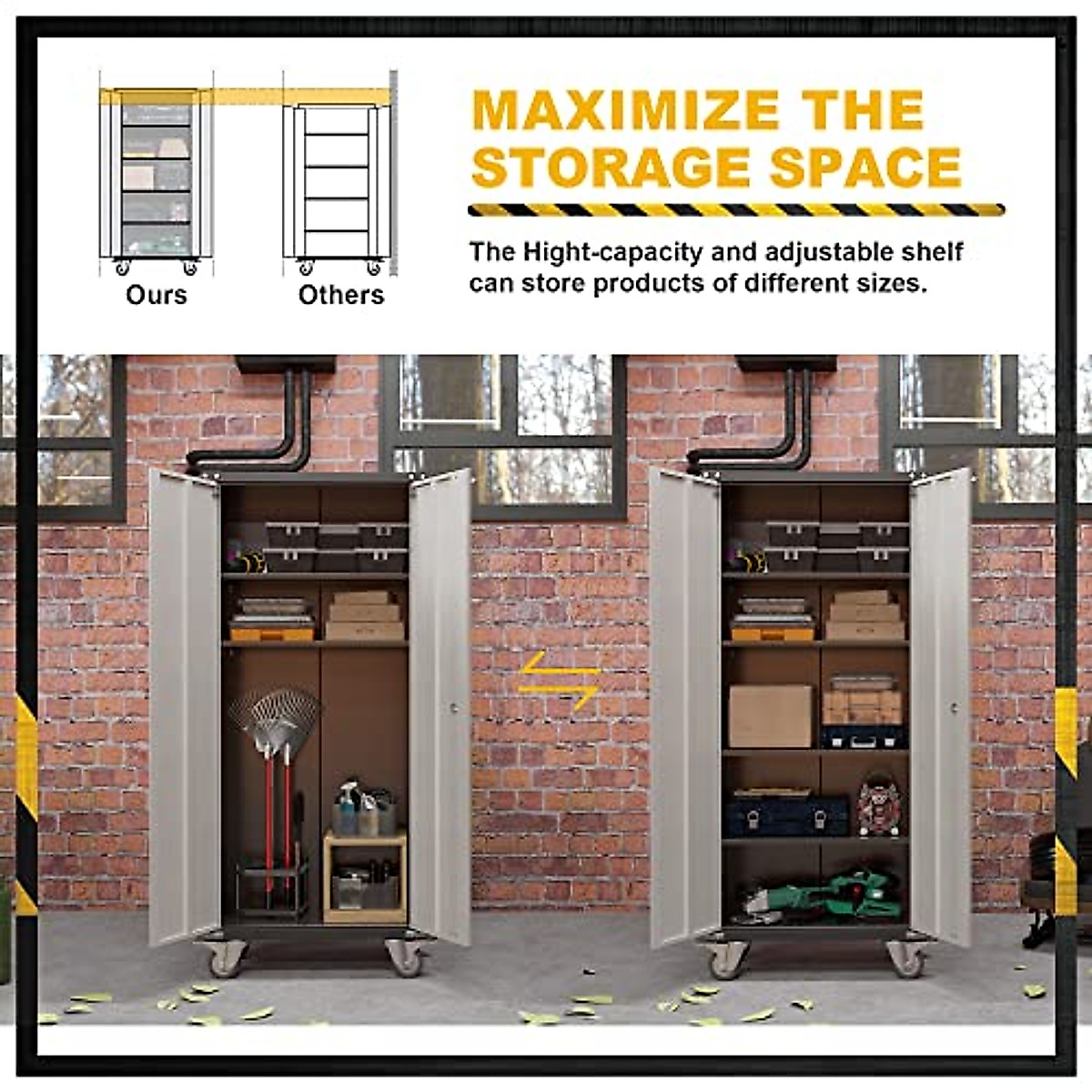 SUXXAN 71" Tall Metal Storage Cabinets with Doors and 4 Adjustable Shelves, Lockable Rolling Cabinet Silver&Black，Home Office Metal Utility Cabinet for Garage Kitchen, Assembly Required…