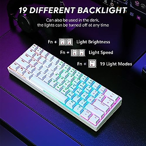TECURS 60% Gaming Keyboard Mechanical Led Wired Keyboard Mini 61 Key Compact Gamer Keyboard Clicky with Blue Switch for Computer PC Laptop