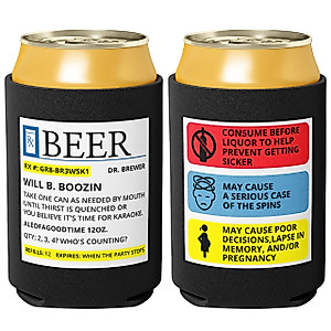 Durable, Funny Fake Beer Prescription Can Cooler 2pk. Long-Lasting, Hilarious Design Neoprene Collapsible Drink Huggers. Great Gag Gifts or Practical Joke Prank Can Sleeve. Waterproof Beer Sleeves
