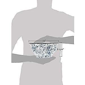 Red Co. Set of 2 Enamelware Metal Large Classic 4 quart Round Salad Serving Bowl, Navy Blue Marble/Black Rim - Splatter Design