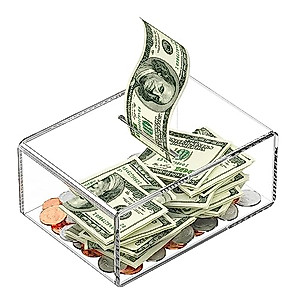 NIUBEE Piggy Bank for Adults, Acrylic Piggy Banks for Boys Girls Saving Real Money Cash Coin Jar, Must Break to Open Savings Box, Unbreakable Clear Money Saver(7x5x3 inch)