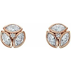 14k Rose Gold 1/2 Ct Diamond Cluster Flower Petals Stud Earring Pair
