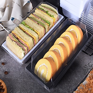 XIZHI 50Pcs Reusable Sandwich Box with Clear Lids Sandwich Plastic Container Sushi Container Box Swiss Roll Container for Cakes Cookies Pastries Dessert Fruits salad Display,7.5"x3.3"x2.3"