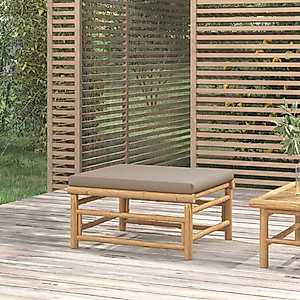 YAFF Patio Footstool with Taupe Cushion Bamboo