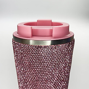 Cupcupmore 12 oz Bling Pink Rhinestone Stainless Steel Coffee Tumbler,Shiny Travel Insulated Coffee Mug with Lid, Reusable Spill Proof Coffee Cup,Portable Thermal Mug for Hot and Cold