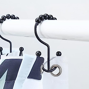 Shower Curtain Hooks, Goowin Shower Curtain Rings, Rust Proof Metal Black Shower Curtain Hooks, Free Sliding Shower Curtain Hooks, Double Shower Curtain Rings for Curtain & Liners, Black