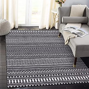 COZYLOOM Large Area Rug 9x12 Modern Geometric Floor Cover Non-Slip Washable Living Room Rug Boho Indoor Non-Shedding Area Rug Bedroom Home Office Kitchen Dining Room Throw Carpet Black