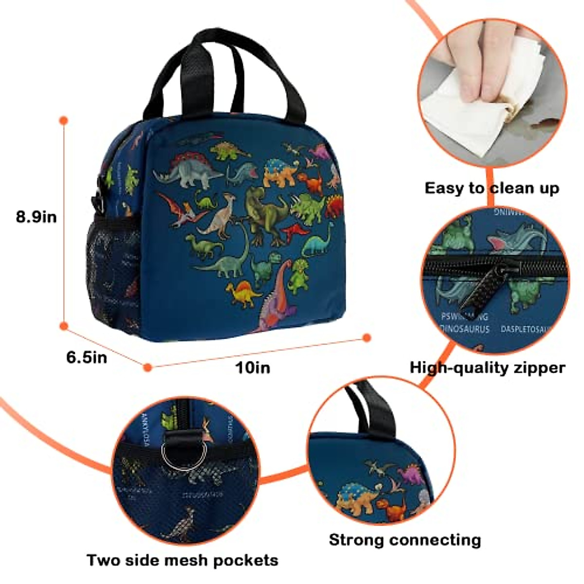 TONGRUIQ Insulated Lunch Bag Women Insulated Small Lunch Tote Box Bags With Adjustable Shoulder Strap Reusable Dinosaurs Lunch Bag for Work Picnic Hiking or Travel