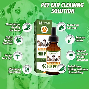 Natural Ear Cleaner for Dogs, Cats, Kitten, Puppy – Gentle Cleansing Ear Wash Solution Mite Infection & Yeast Treatment for Pets – Drying, Healing Medicinal Ear Cleaning Drops Made in USA